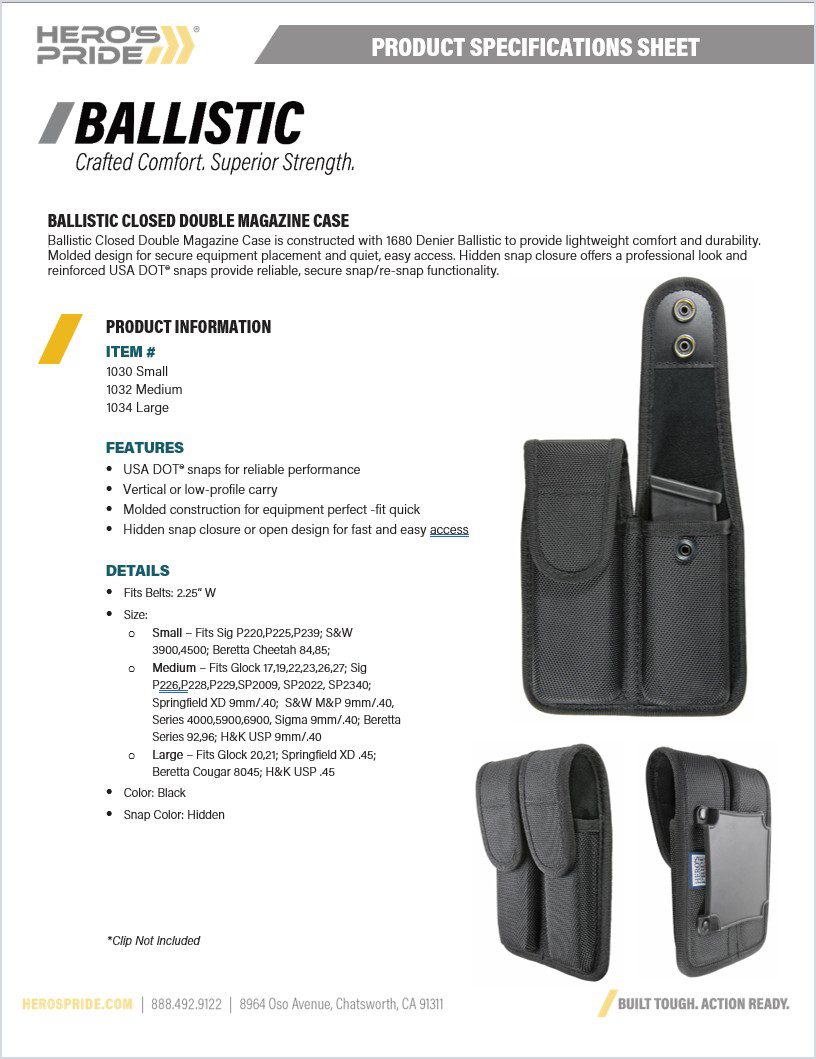 Hero's Pride Product Spec Sheets