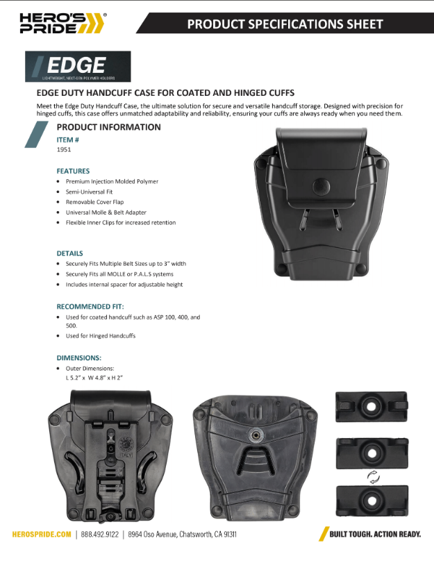 Hero's Pride Edge Product Spec Sheets